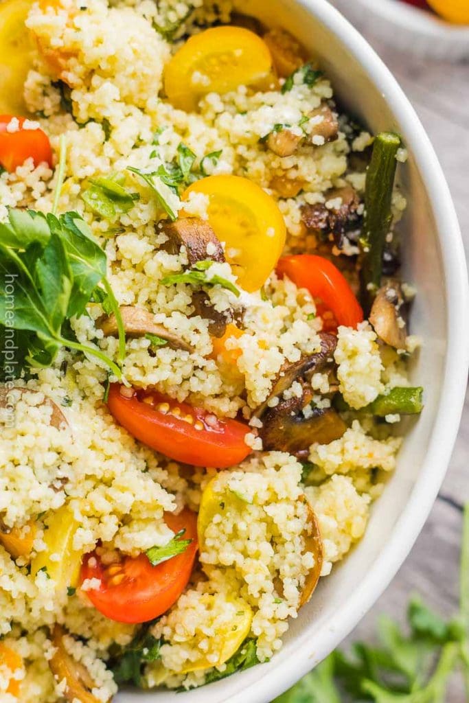 Easy Couscous with Grilled Vegetables, Lemon & Goat Cheese - Home & Plate